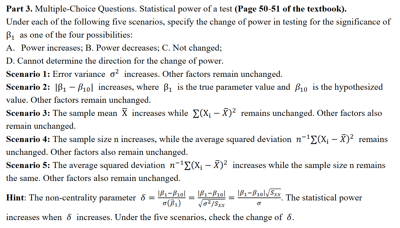 Part 3. Multiple-Choice Questions. Statistical power | Chegg.com
