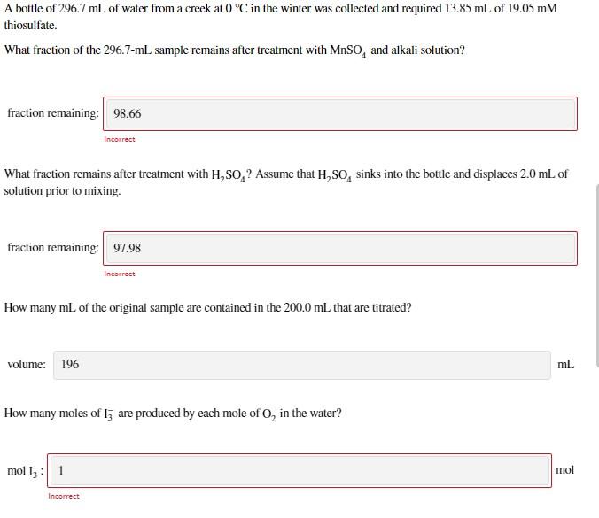 Winkler titration for dissolved O2. Dissolved O2O2 is | Chegg.com