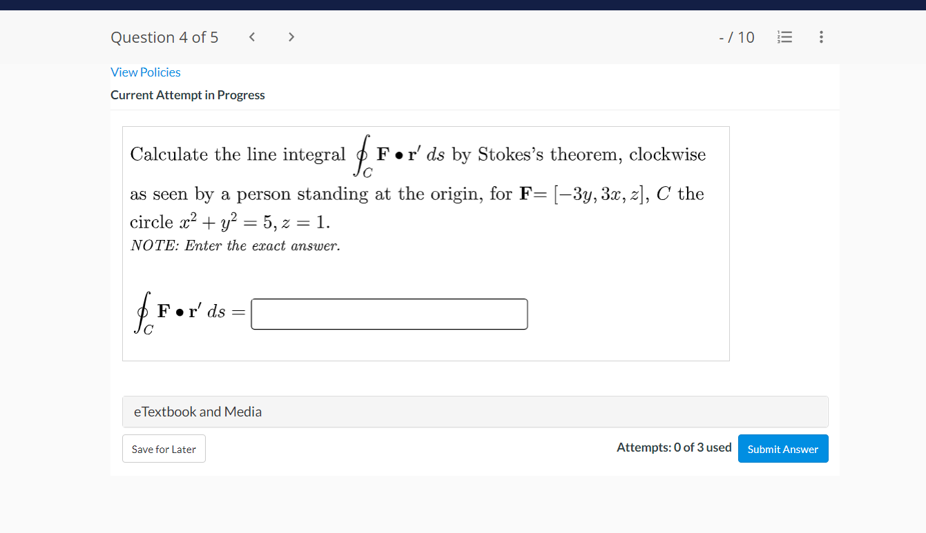 Solved Calculate the line integral ∮CF∙r′ds by Stokes's | Chegg.com