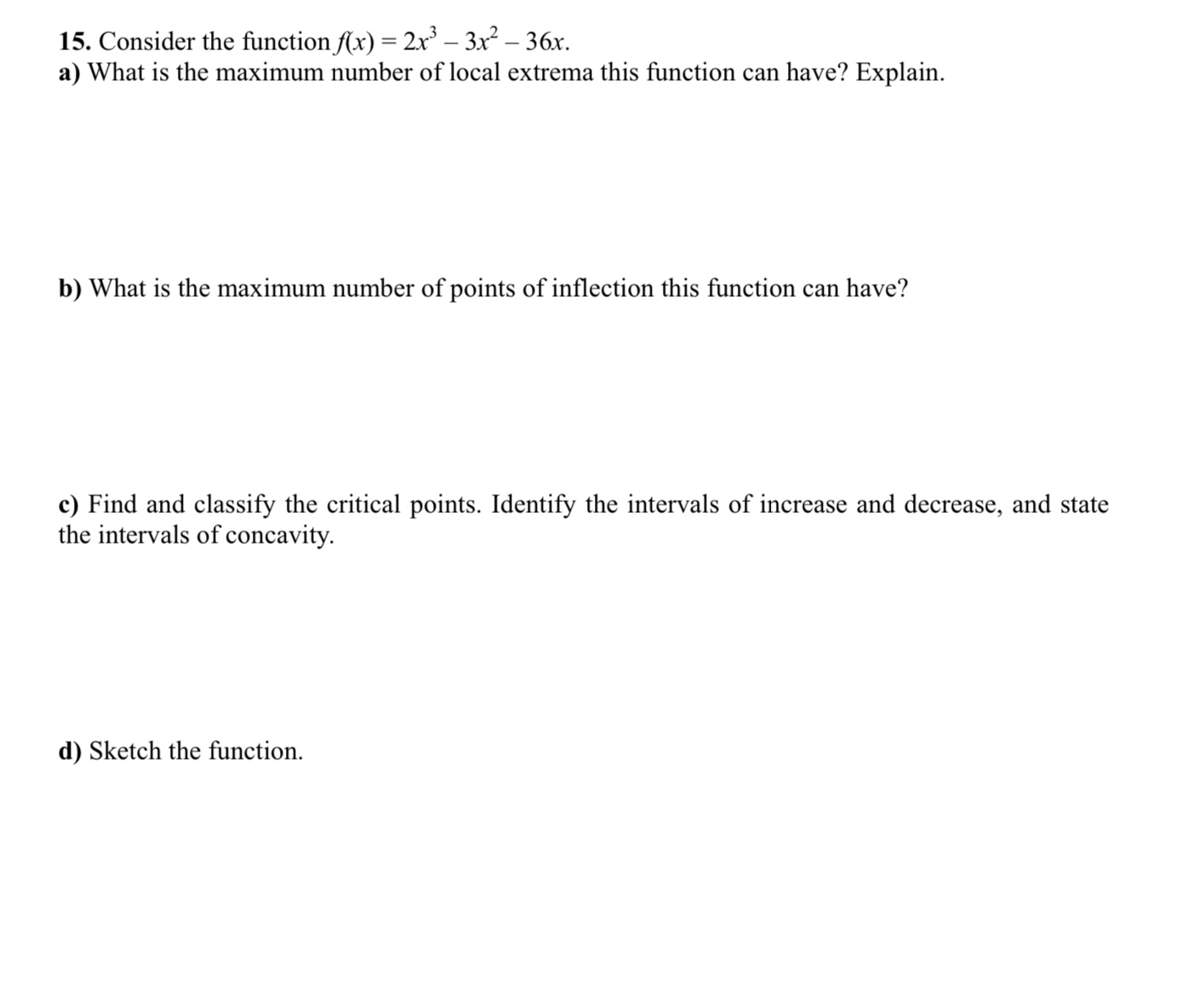 Solved Consider The Function F X 2x3 3x2 36x A ﻿what Is