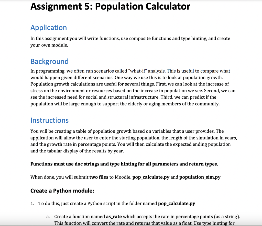 Solved Assignment 5: Population Calculator Application In | Chegg.com
