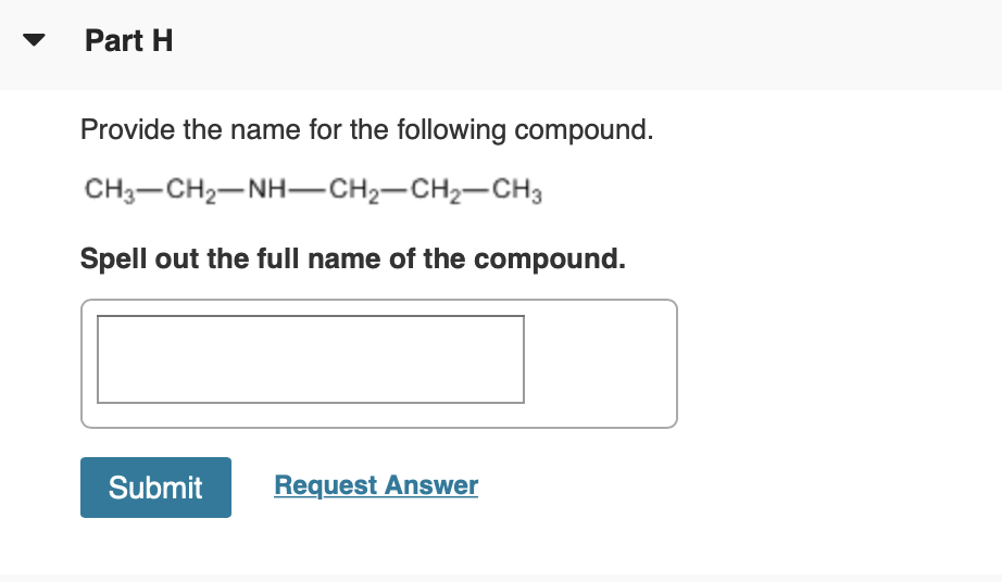 Solved Part H Provide the name for the following compound. | Chegg.com