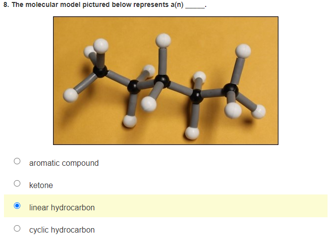 8. The molecular model pictured below represents an) | Chegg.com