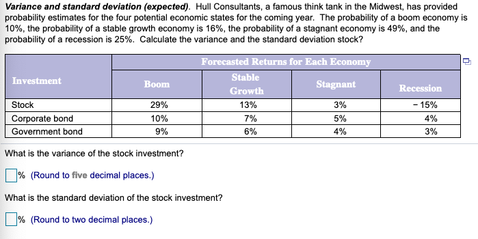Solved Variance and standard deviation (expected). Hull | Chegg.com