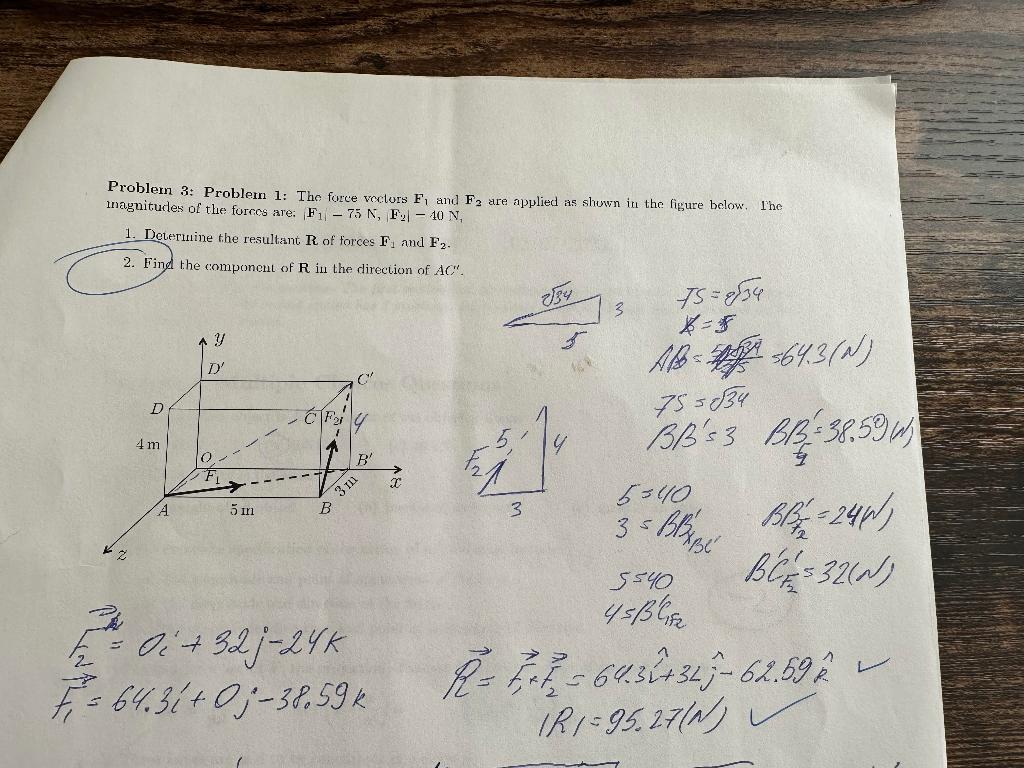 Problem 3: Problern 1: The force voctors F1 and F2 | Chegg.com