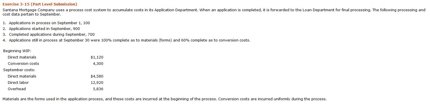 Solved Exercise 3-15 (Part Level Submission) Santana | Chegg.com