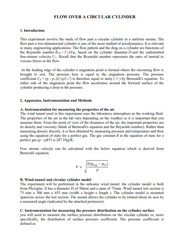Solved FLOW OVER A CIRCULAR CYLINDER 1. Introduction This | Chegg.com