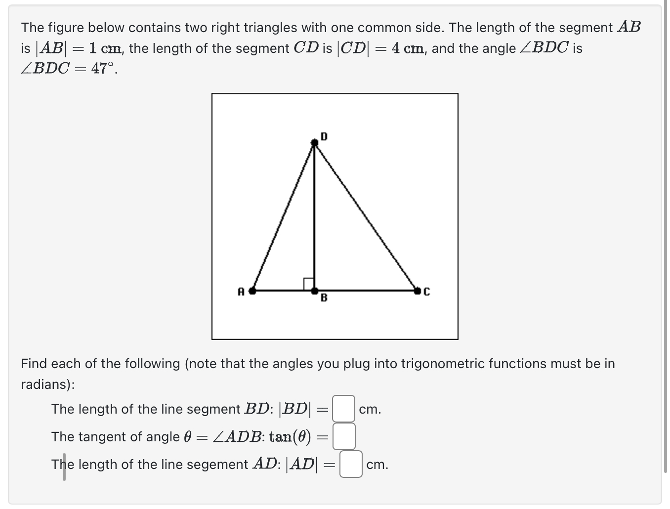 Solved The figure below contains two right triangles with | Chegg.com