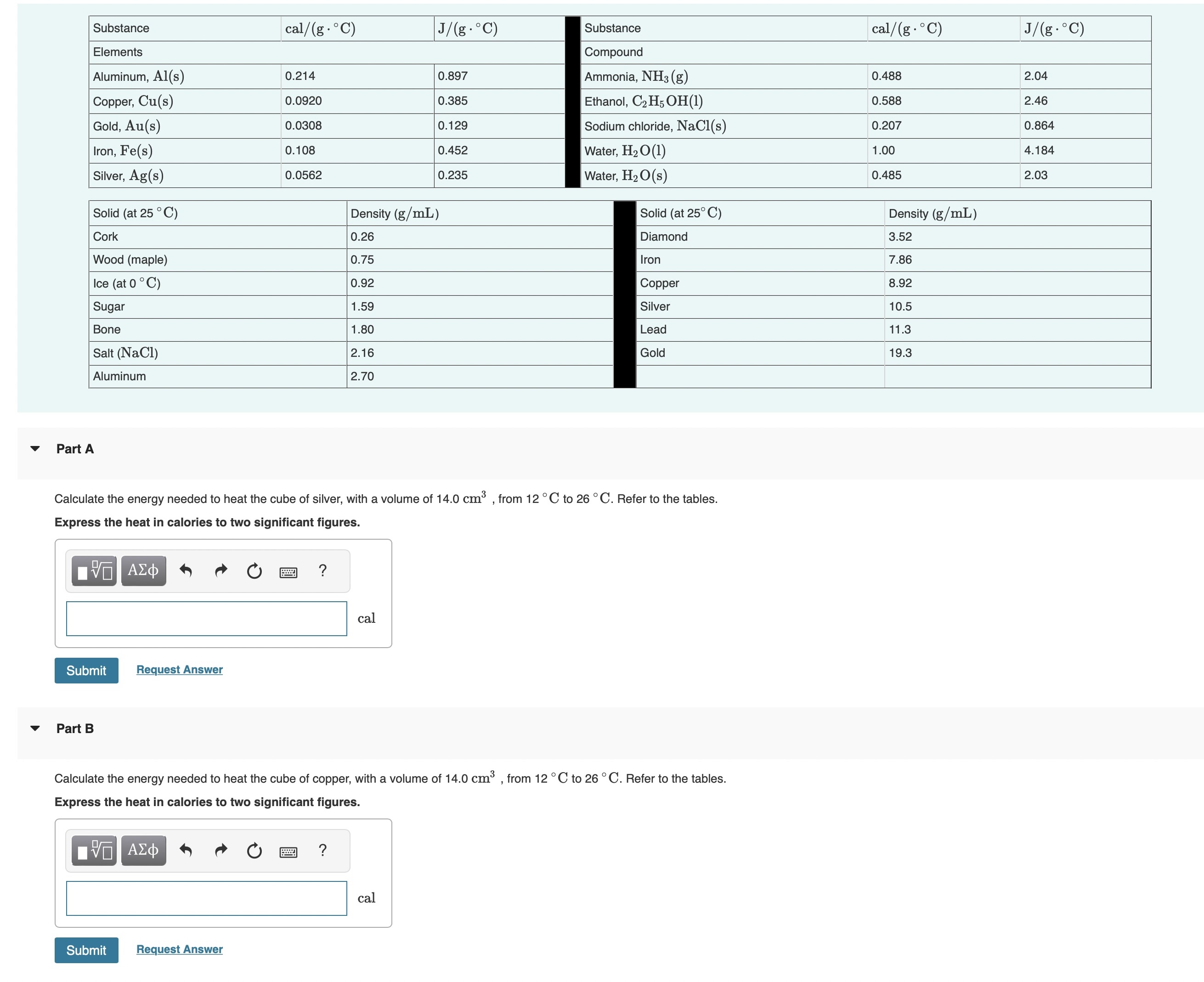Solved Part ACalculate the energy needed to heat the cube of | Chegg.com