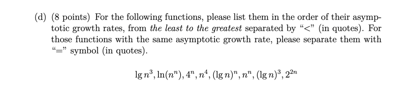 Solved d) (8 points) For the following functions, please | Chegg.com