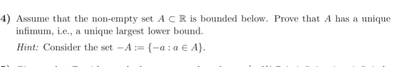 Solved Assume that the non-empty set A⊂R is bounded below. | Chegg.com