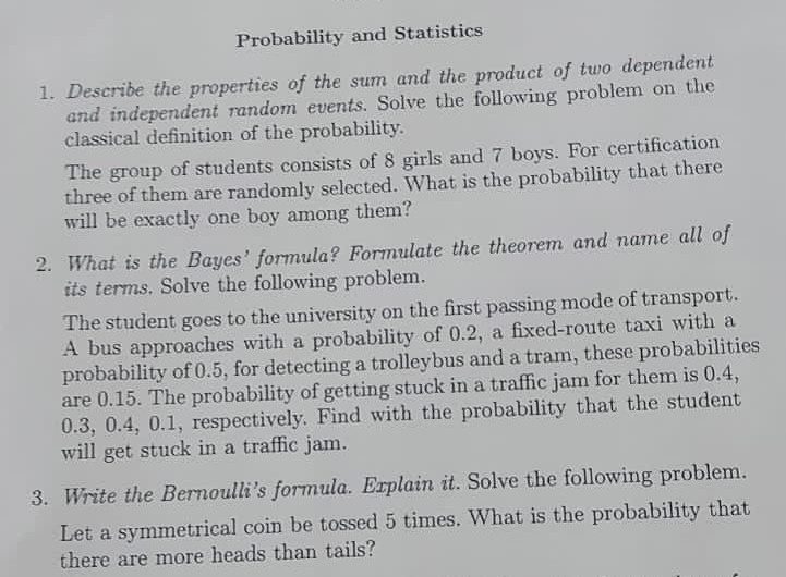 Solved Probability and StatisticsDescribe the properties of | Chegg.com