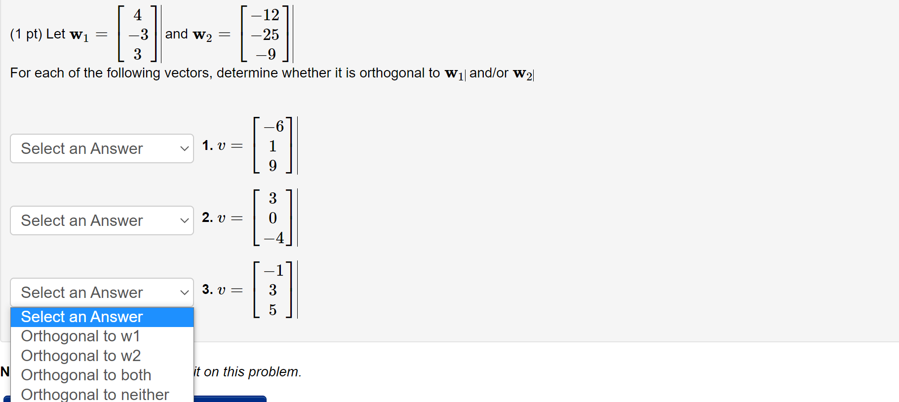 Solved For each of the following vectors, determine whether | Chegg.com