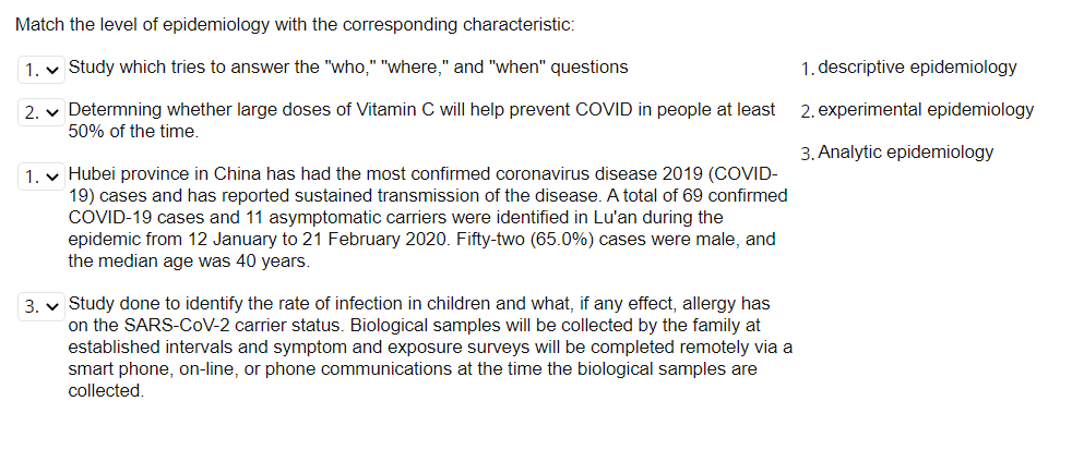 Solved Match the level of epidemiology with the | Chegg.com