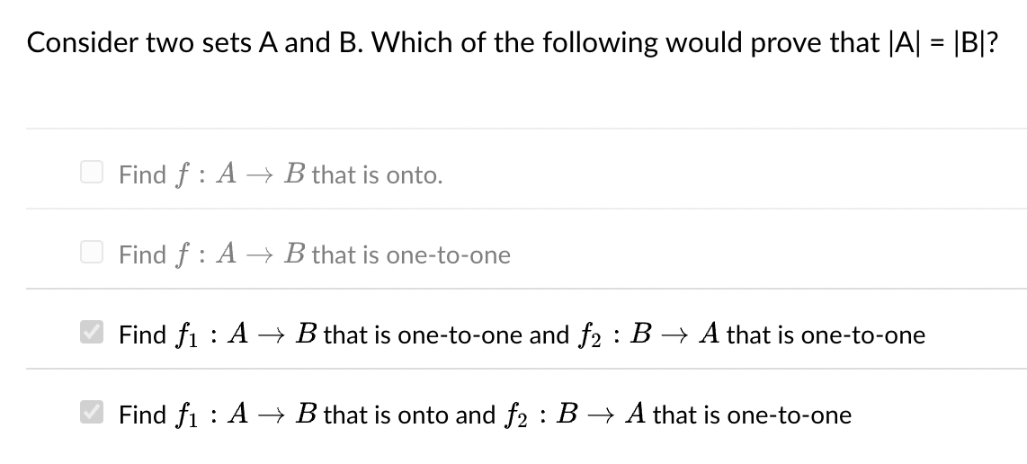 Solved Consider two sets A and B. ﻿Which of the following | Chegg.com