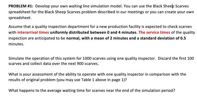 Solved PROBLEM #1: Develop your own waiting line simulation | Chegg.com