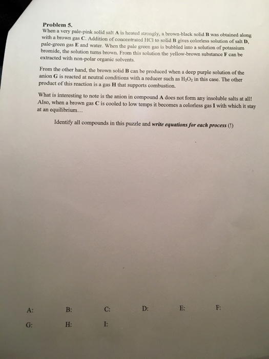 Problem 5. When a very pale-pink solid sat A is | Chegg.com