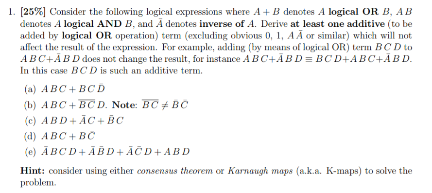 Solved 1. [25%] Consider the following logical expressions | Chegg.com