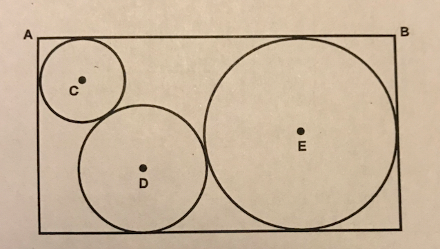 Solved Three circles are drawn inside a rectangle as shown. | Chegg.com