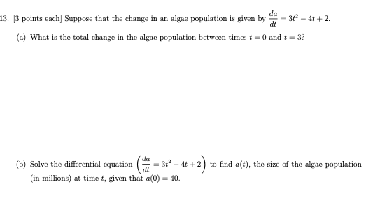 Solved da 13. [3 points each] Suppose that the change in an | Chegg.com