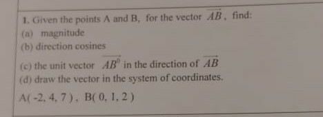 Solved 1. Given the points A and B. for the vector AB. find: | Chegg.com