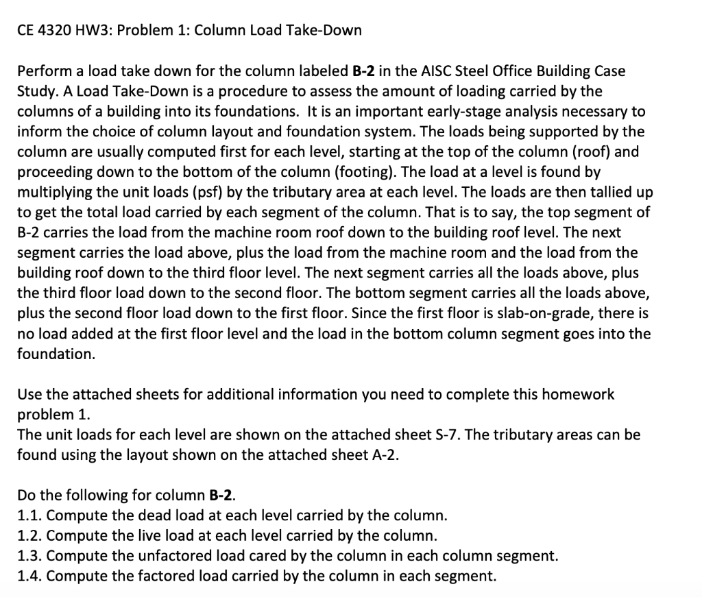 Solved CE 4320 HW3: Problem 1: Column Load Take-Down Perform | Chegg.com