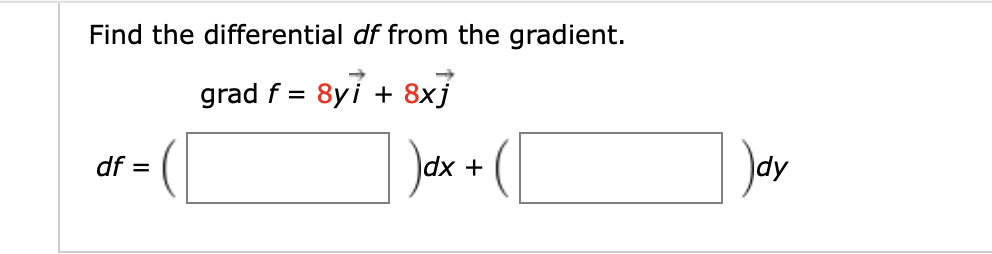Solved Find the differential df from the gradient. grad f = | Chegg.com