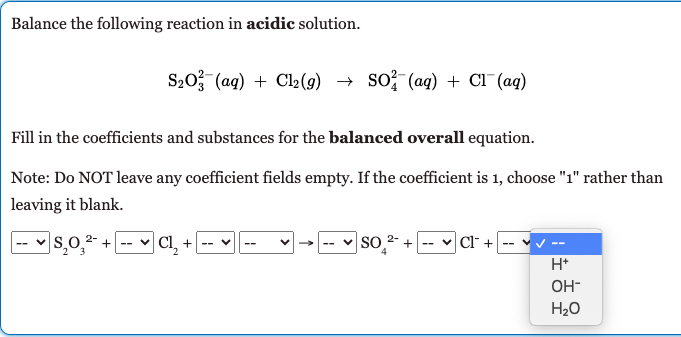 Solved Balance the following reaction in acidic solution. | Chegg.com