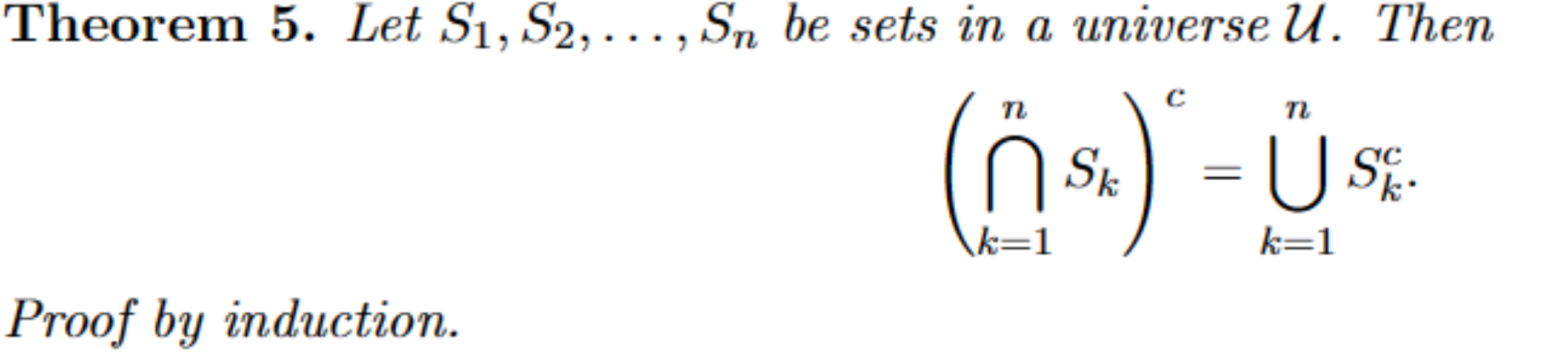 Solved Theorem 5. Let S1,S2,…,Sn be sets in a universe U. | Chegg.com