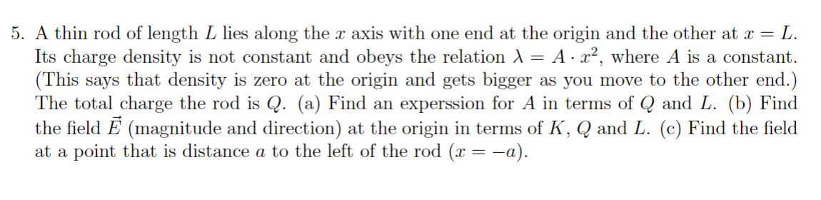 Solved 5. A thin rod of length L lies along the x axis with | Chegg.com