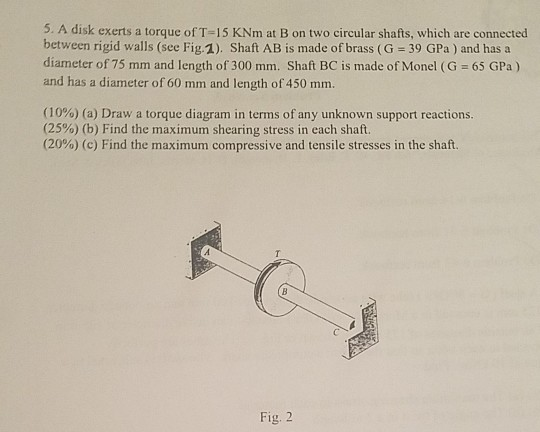 Solved 5. A disk exerts a torque of T-15 KNm at B on two | Chegg.com