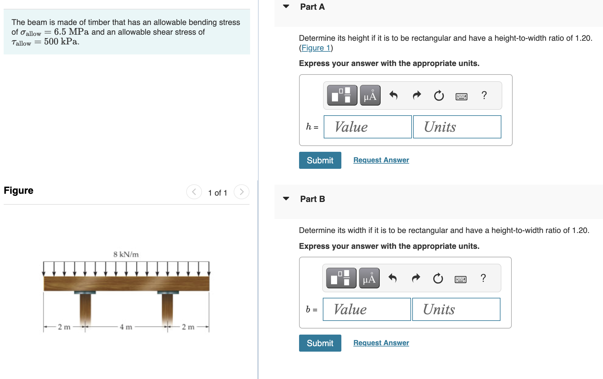Solved The beam is made of timber that has an allowable | Chegg.com