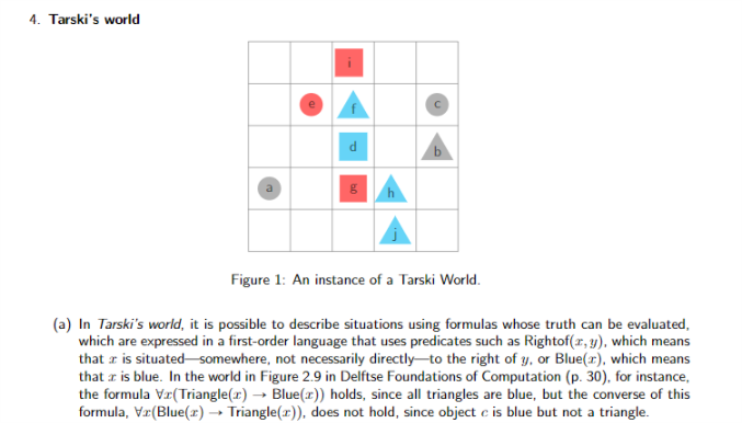 4. Tarski's world Figure 1: An instance of a Tarski | Chegg.com
