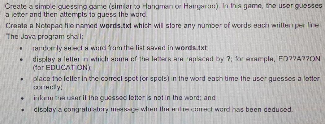 Solved Create a simple guessing game (similar to Hangman or | Chegg.com
