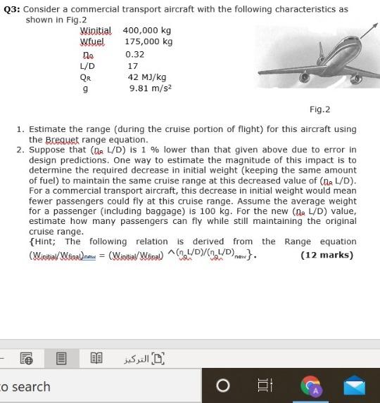 Solved Q3: Consider a commercial transport aircraft with the | Chegg.com