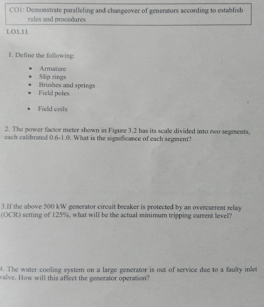 Solved coi: Demonstrate paralleling and changeover of | Chegg.com