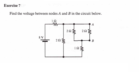 Solved Exercise 7 Find the voltage between nodes A and B in | Chegg.com