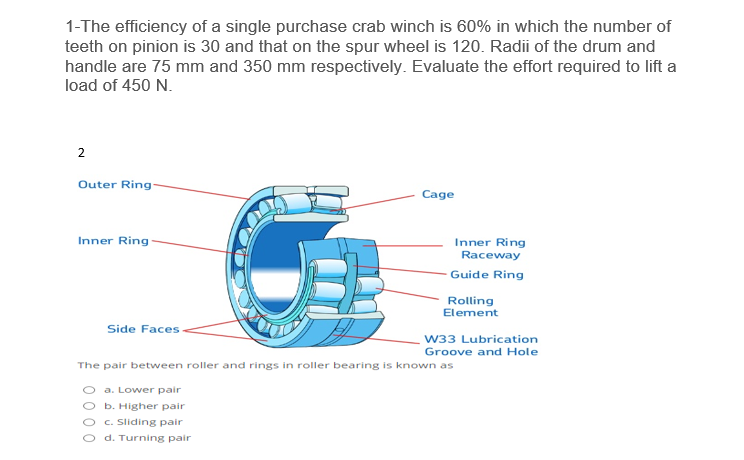 Solved 1-The efficiency of a single purchase crab winch is | Chegg.com