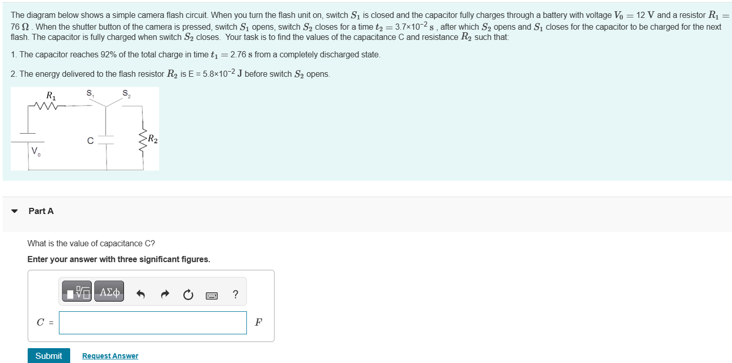 Solved The diagram below shows a simple camera flash | Chegg.com
