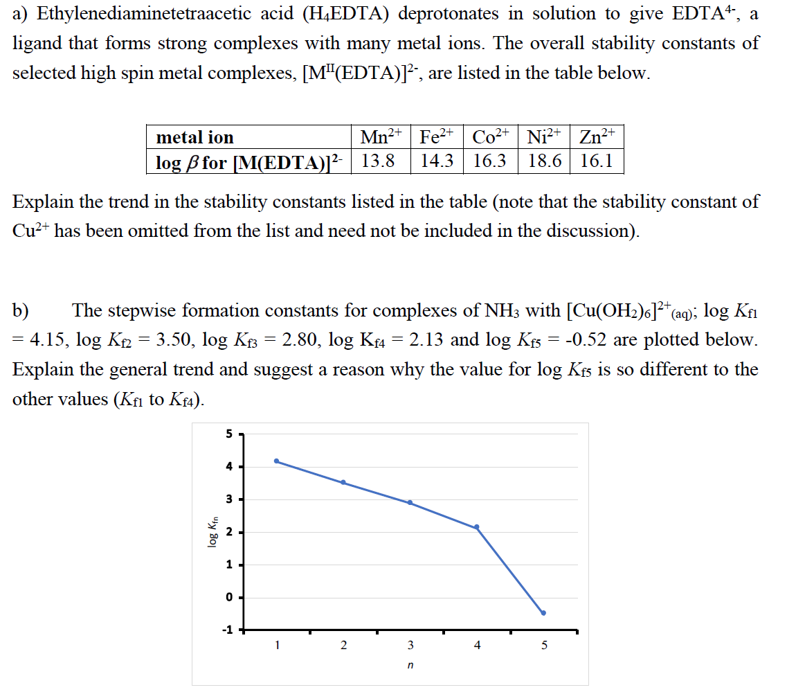 Solved a) Ethylenediaminetetraacetic acid (H4EDTA) | Chegg.com