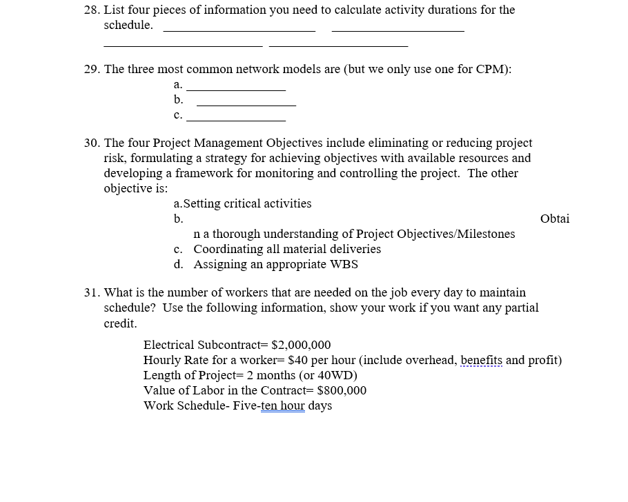 Solved 28. List four pieces of information you need to | Chegg.com