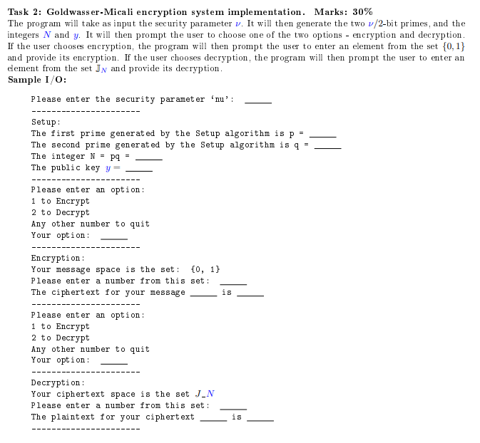 Task 2: Goldwasser-Micali encryption system | Chegg.com