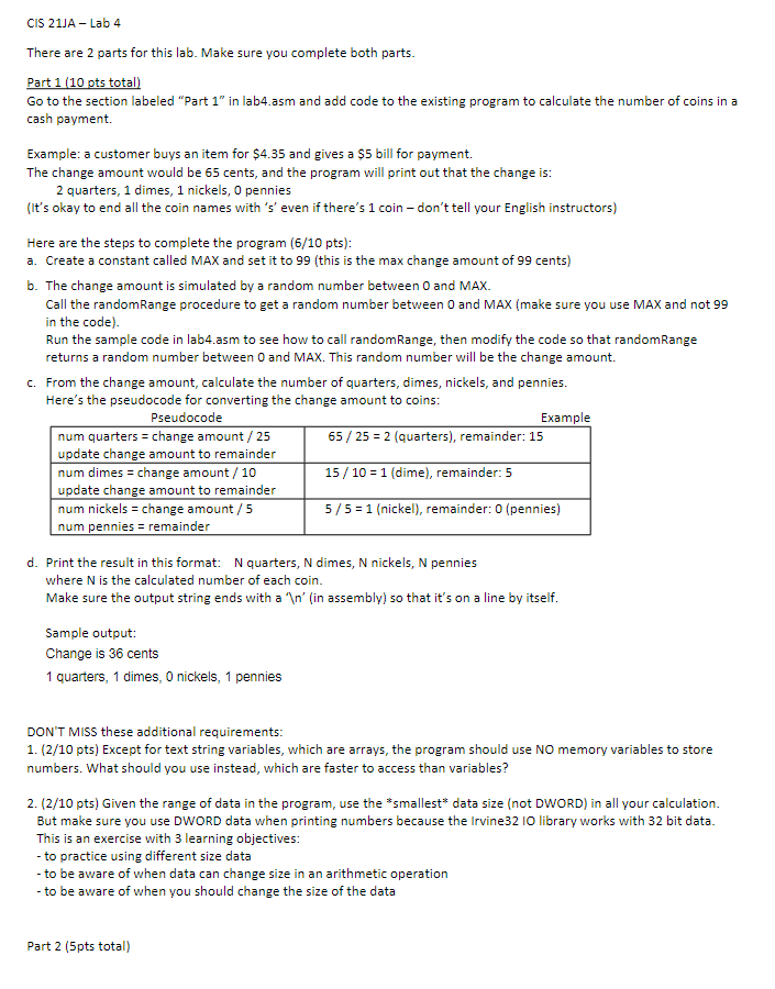 CIS 21JA-Lab 4 There are 2 parts for this lab. Make | Chegg.com