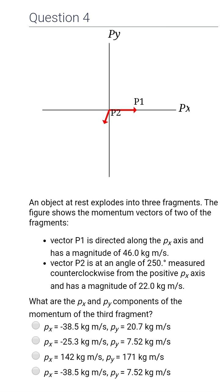 Solved Ouestion 4 Py P1 PX An object at rest explodes into | Chegg.com