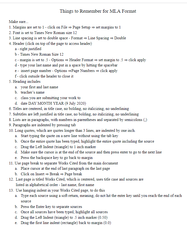 Things to Remember for MLA Format Make sure... 1. | Chegg.com