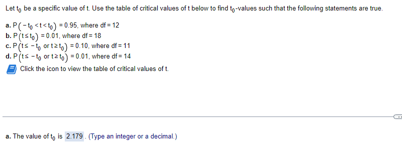 Solved Let t0 be a specific value of t. Use the table of | Chegg.com