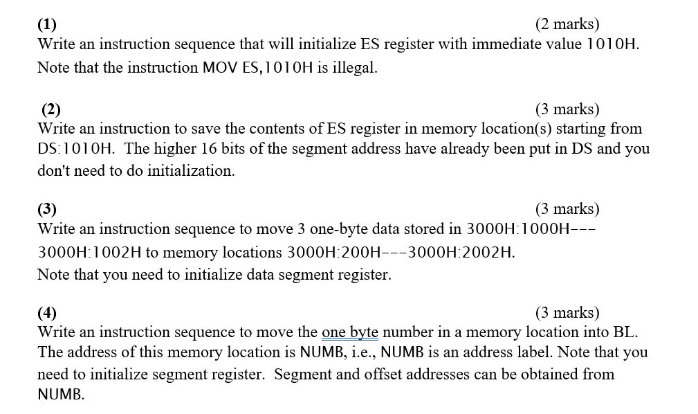 Solved (1) (2 marks) Write an instruction sequence that will | Chegg.com