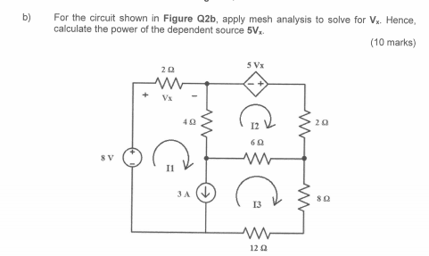 Solved b) For the circuit shown in Figure Q2b, apply mesh | Chegg.com
