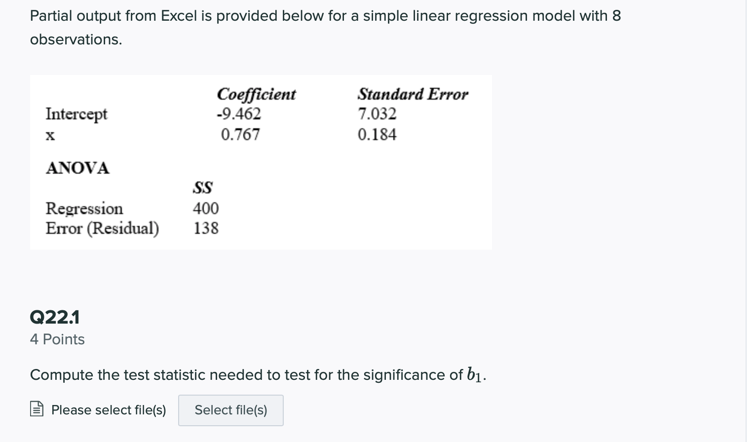 Solved Partial Output From Excel Is Provided Below For A 