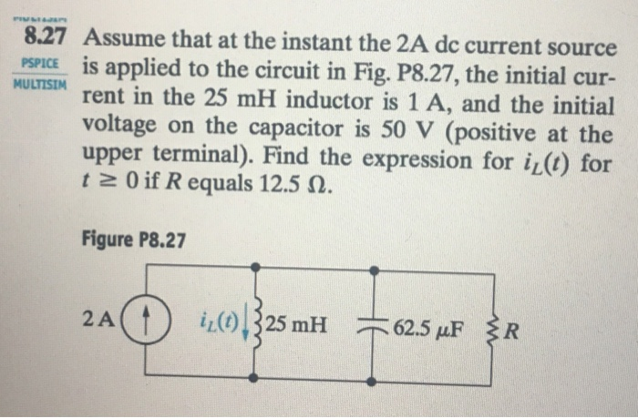 Solved 8.27 Assume that at the instant the 2A dc current | Chegg.com